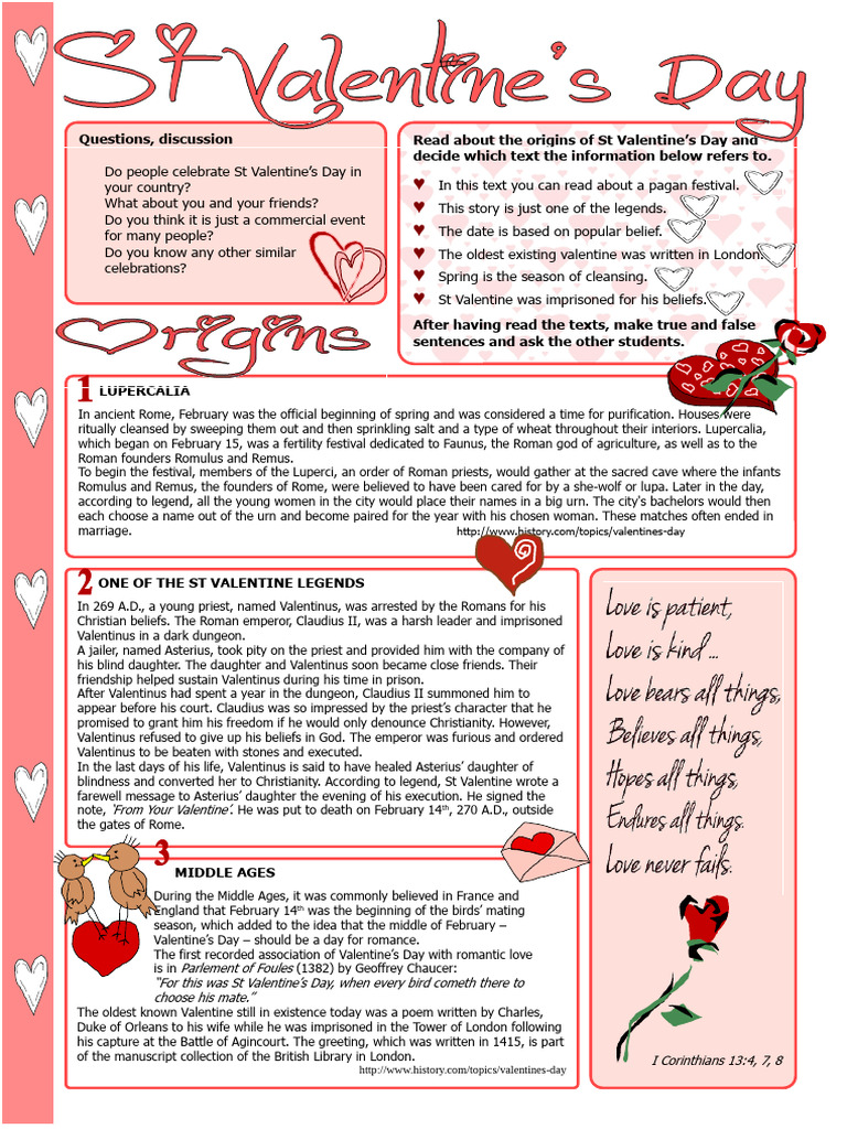 ST Valentine Day Reading B1 | PDF