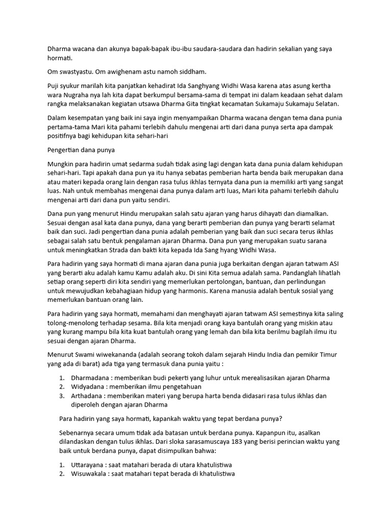 Dharmawacana Dana Punia | PDF