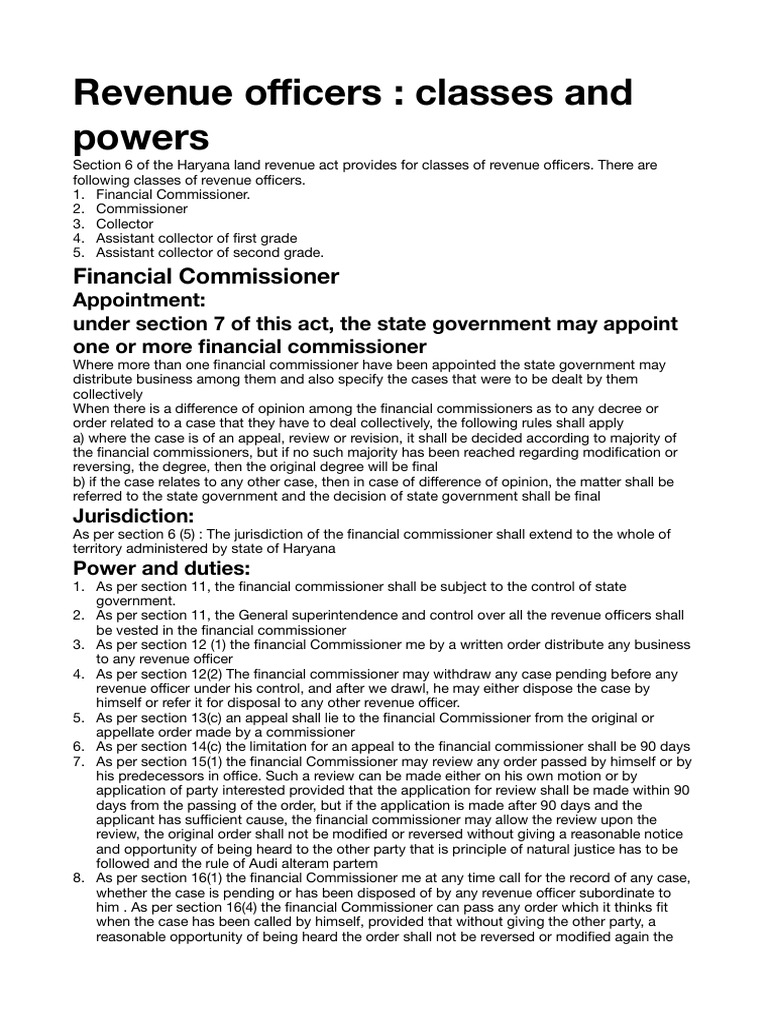 Classes and Powers of Revenue Officers | PDF | Magistrate | Appeal