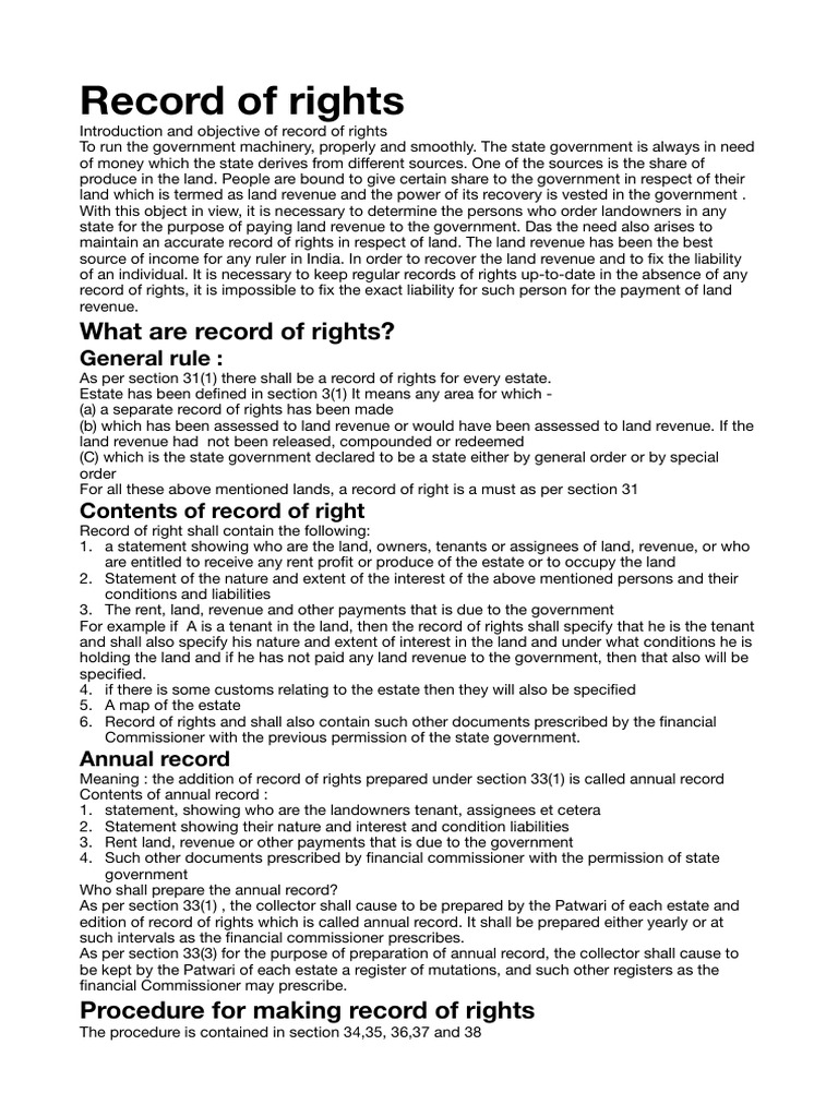 Record of Rights | PDF | Revenue | Justice