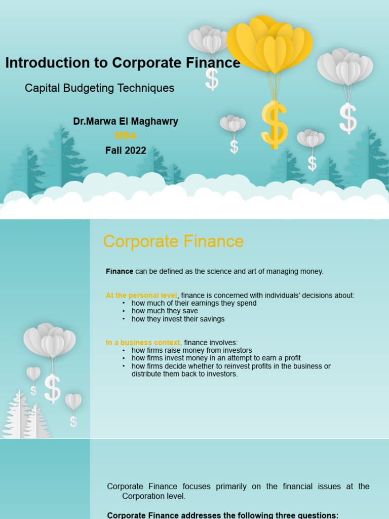 Introduction To Corporate Finance + Techniques | PDF | Net Present Value | Internal Rate Of Return