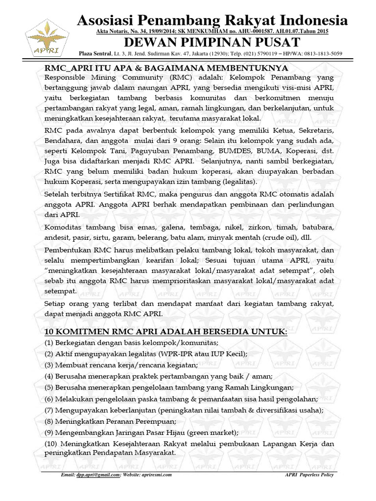 RMC Itu Apa Dan Visi - Misi Serta Point-Point Perjuangan APRI | PDF