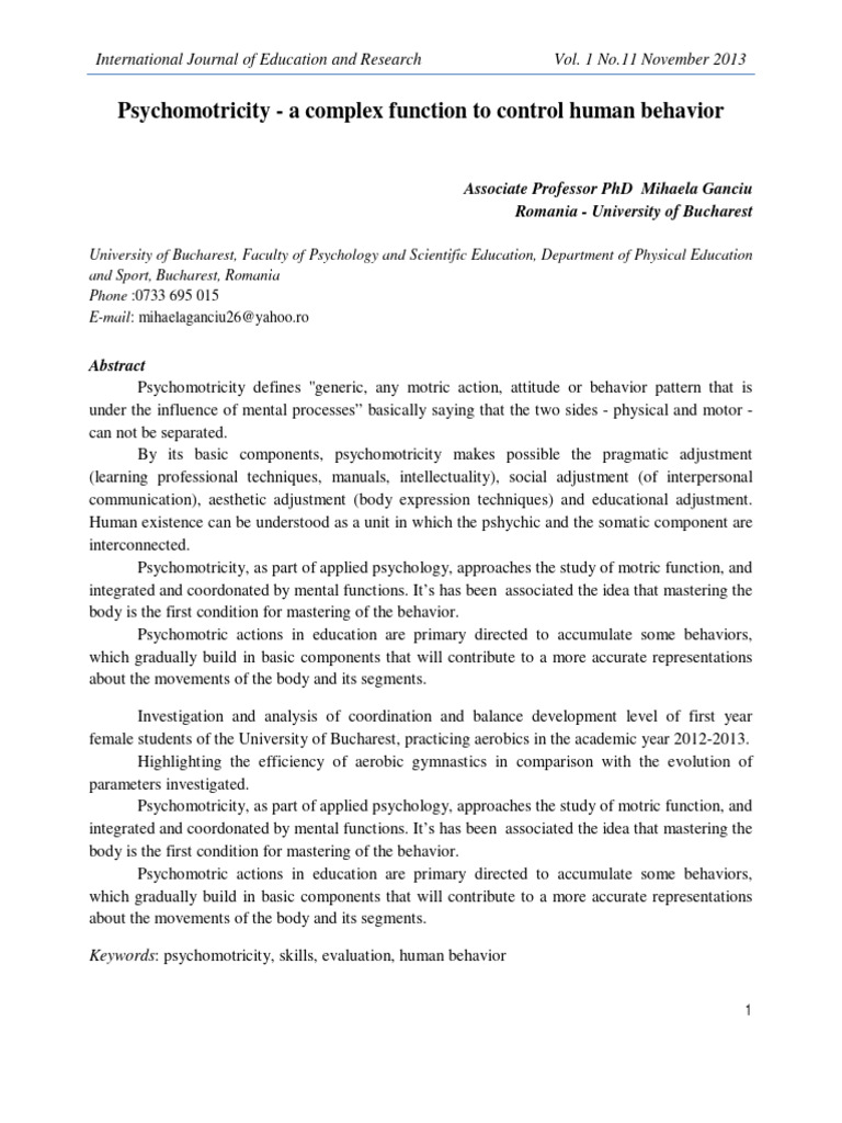 Psychomotricity - A Complex Function To Control Human Behavior | PDF ...