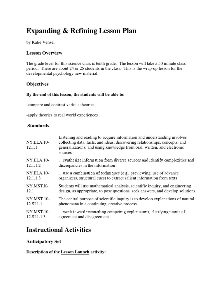 Expanding and Refining Lesson Plan | PDF | Theory | Lesson Plan