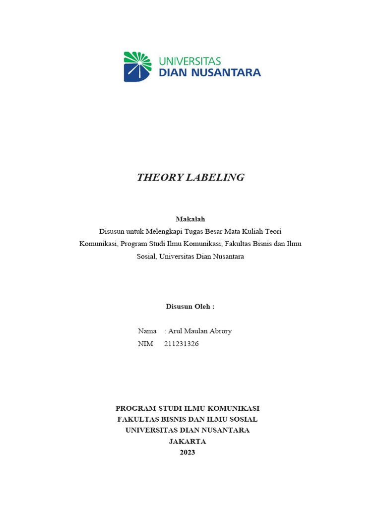 Contoh Tugas Besar Teori Komunikasi - Undira - 2 | PDF