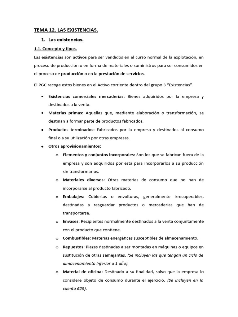 Tema 12. Resumen. Las Existencias. | PDF | Margen bruto | Costo