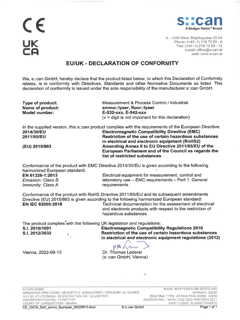 CE UKCA DoC Ammo Fluorlyser 20220913 | PDF