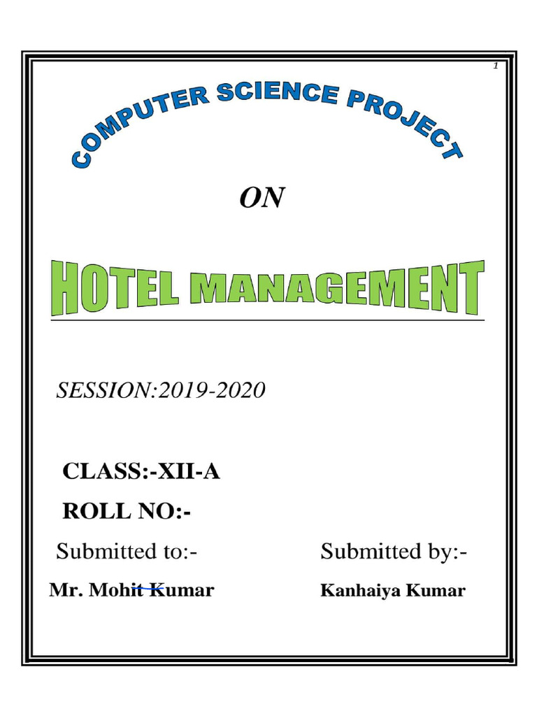 Computer Science Project On Hotel Management | PDF