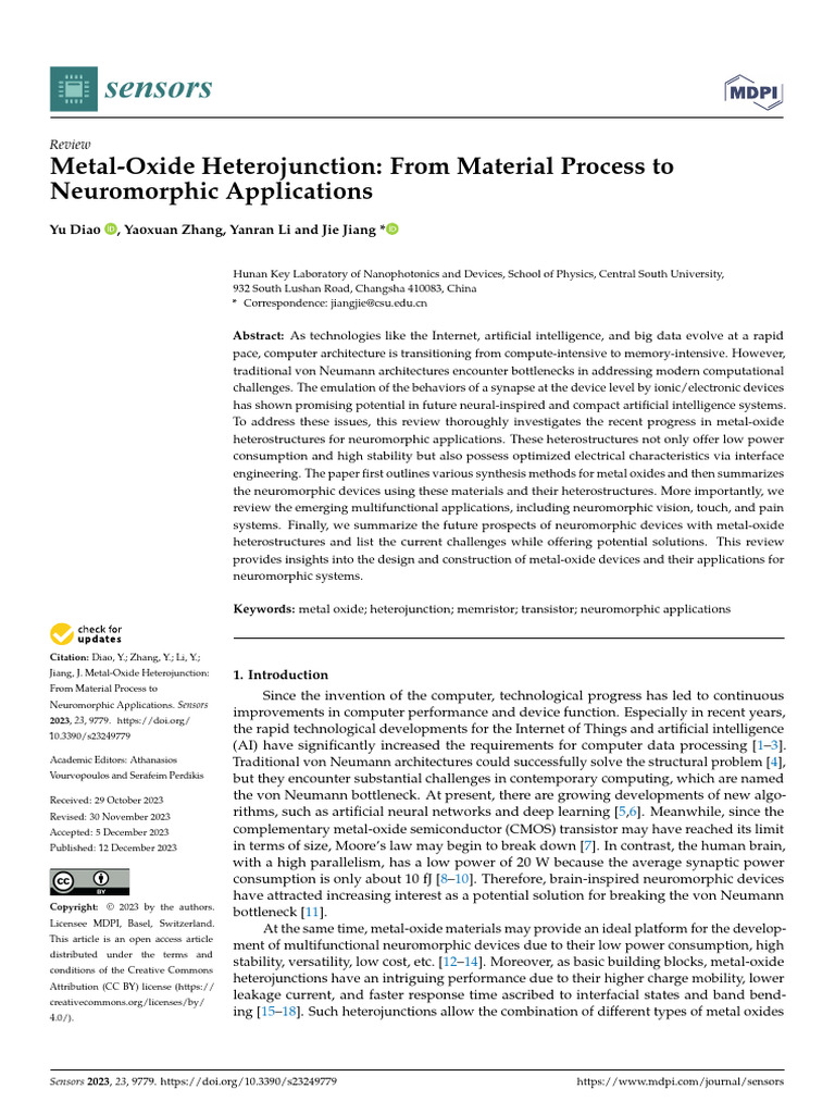 Metal-Oxide Heterojunction: From Material Process To Neuromorphic ...