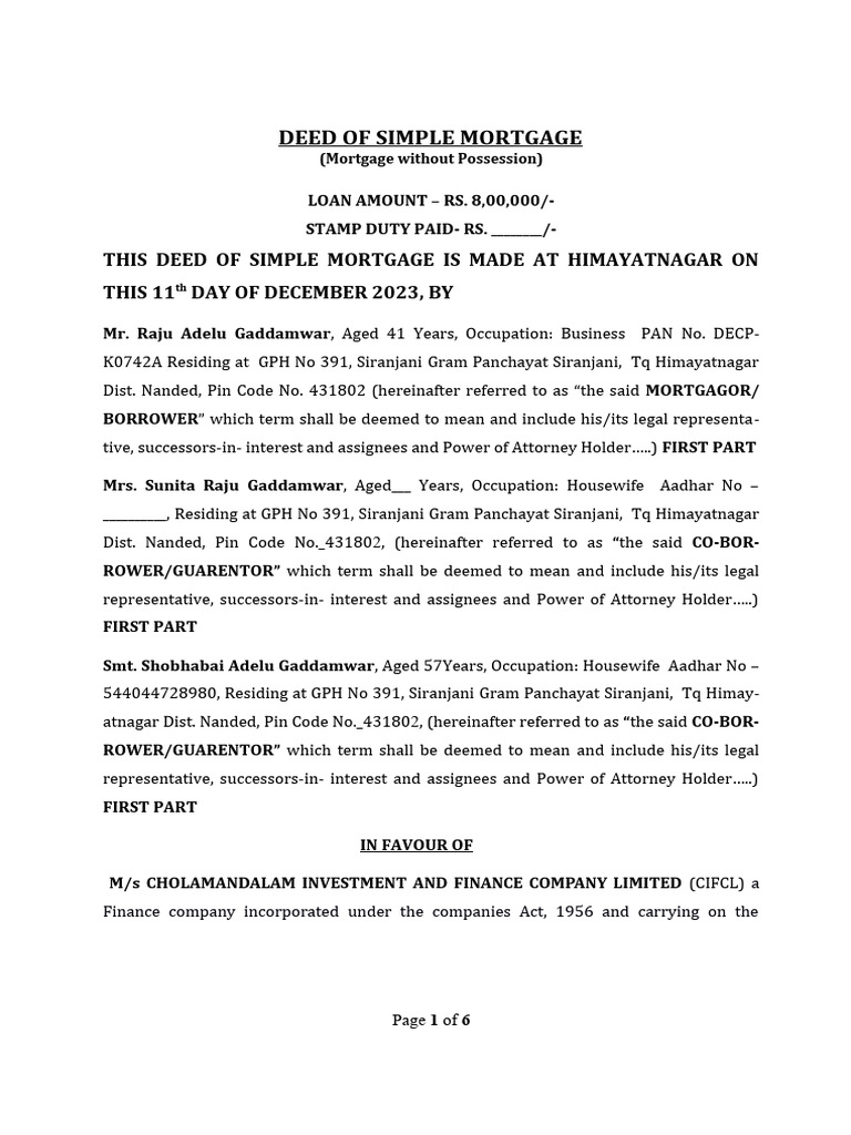RM Draft - Raju.gaddamwar | PDF | Mortgage Law | Insurance