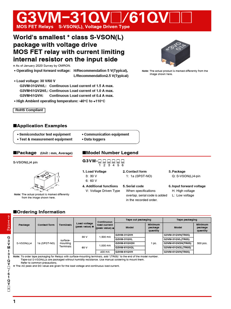 G3VM 31QV | PDF | Relay | Switch
