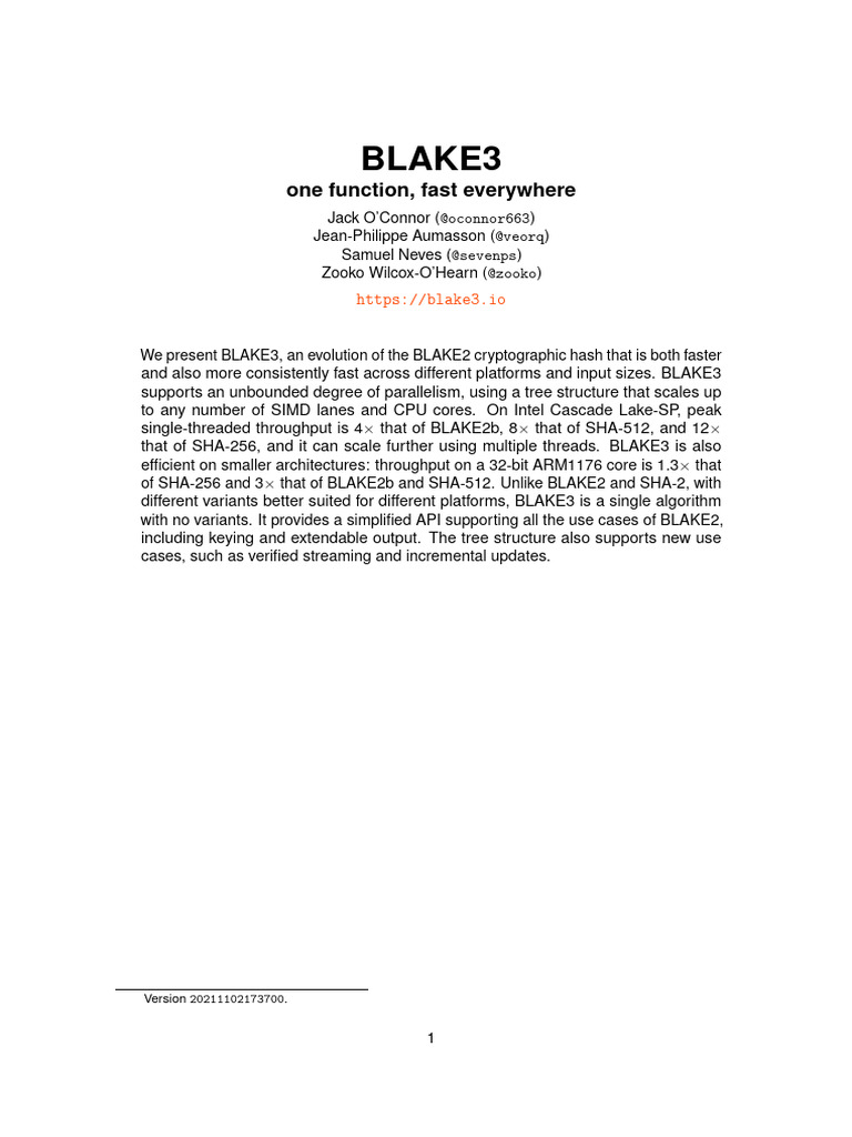 Blake 3 | PDF | Cryptography | Software Engineering