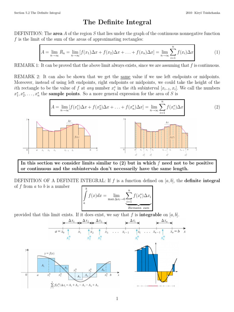 SECTION 5.2 The Definite Integral | PDF | Integral | Interval (Mathematics)
