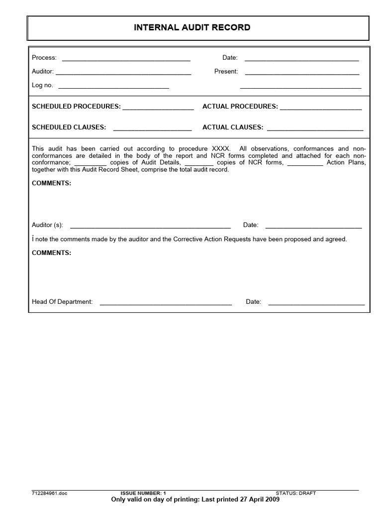 Internal Audit Record | PDF | Audit | Business Process