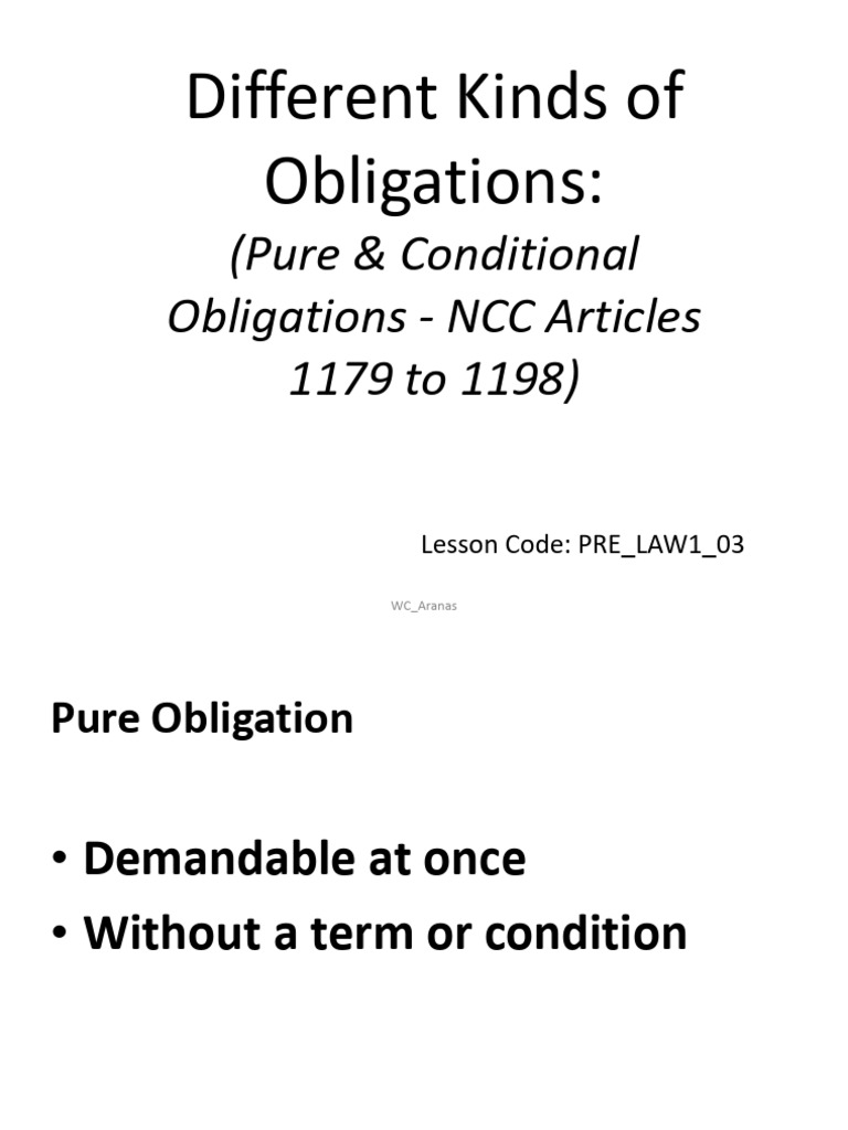 PRE - LAW1 - 04 - Different Kinds of Obligations Part 1 | PDF | Justice ...