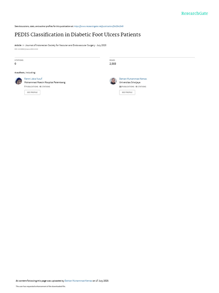 PEDIS Classification in Diabetic Foot Ulcers Patie | PDF ...