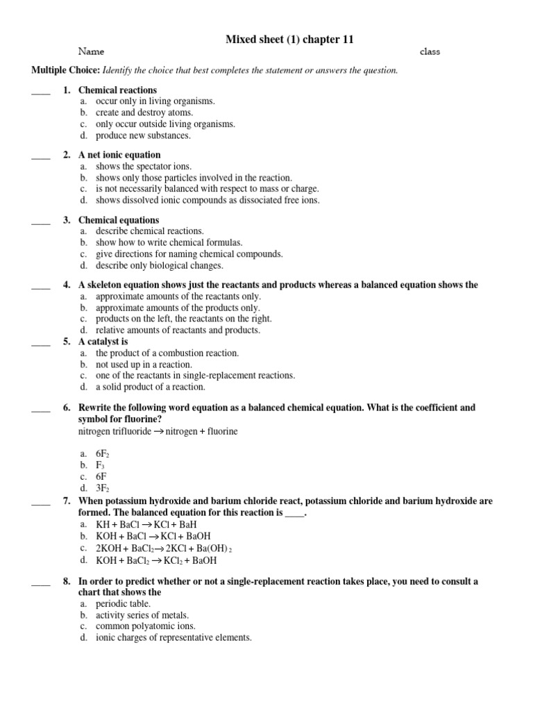 G10 Assignments Chemistry Sheet | PDF | Chemical Reactions | Hydroxide