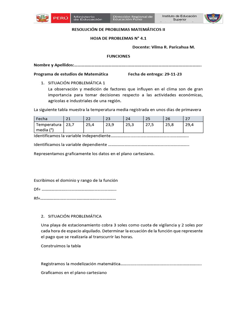 4.1-Hoja de Problemas #4.1 Funciones | PDF