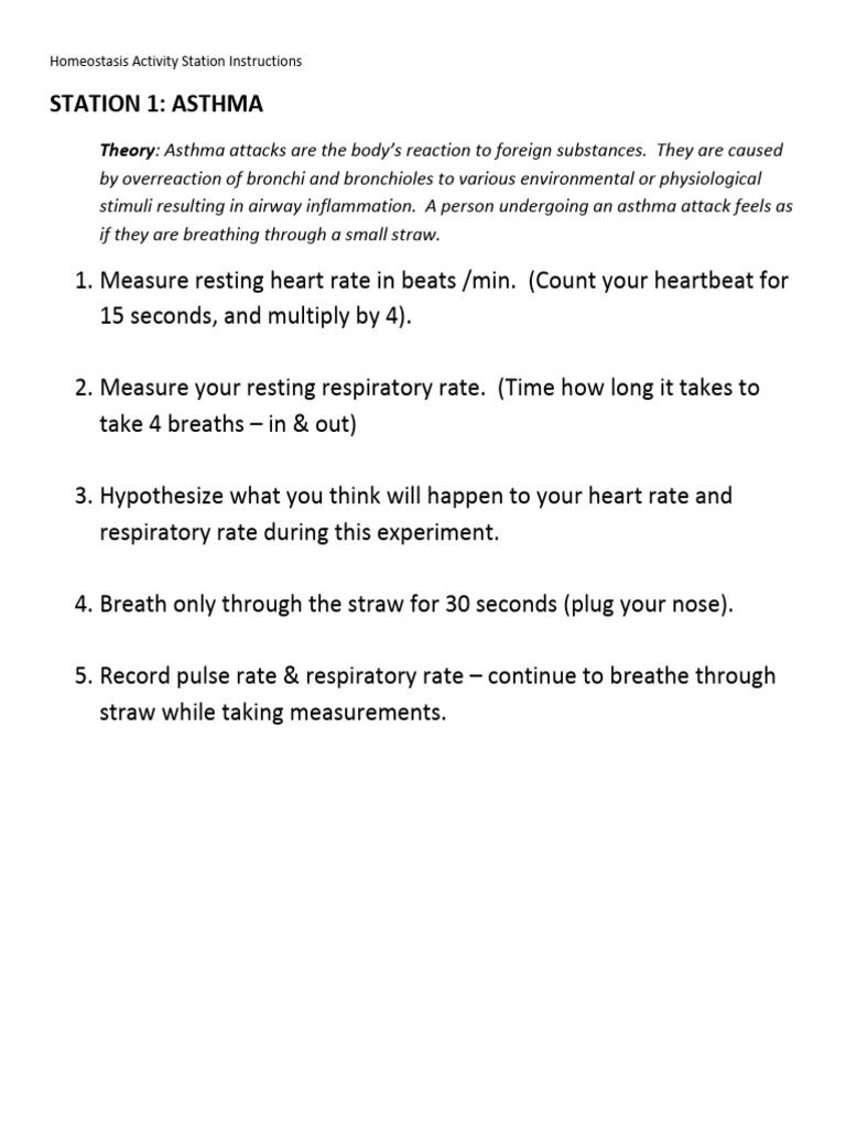 Homeostasis Activity Station Instructions | PDF | Respiratory System ...