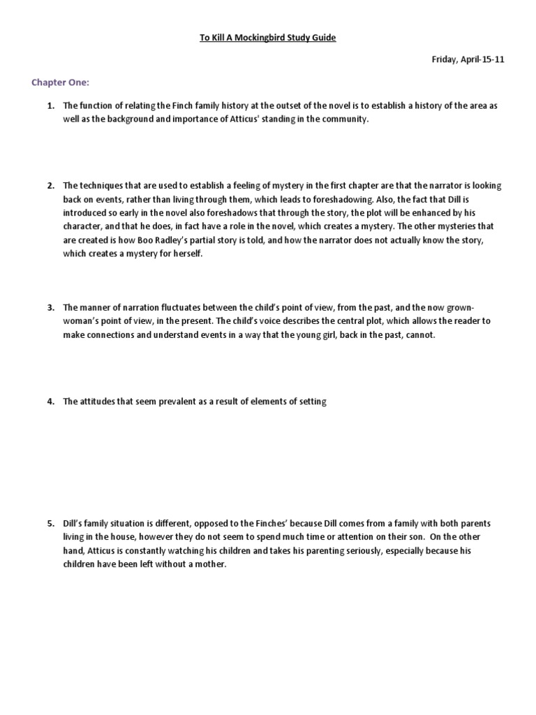 To Kill A Mockingbird Study Guide | PDF | To Kill A Mockingbird | Narration