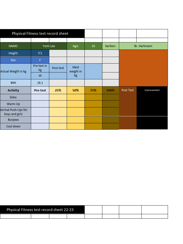 personal record sheet in physical fitness 23-24 | PDF