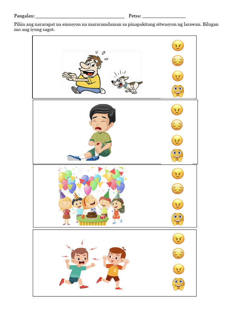 Iba't Ibang Damdamin Worksheet | PDF