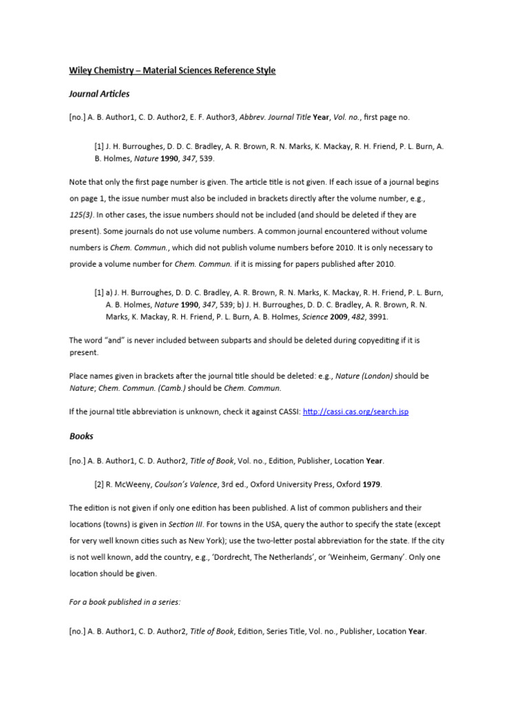 Wiley Chemistry Reference Style Guide | PDF | Written Communication ...