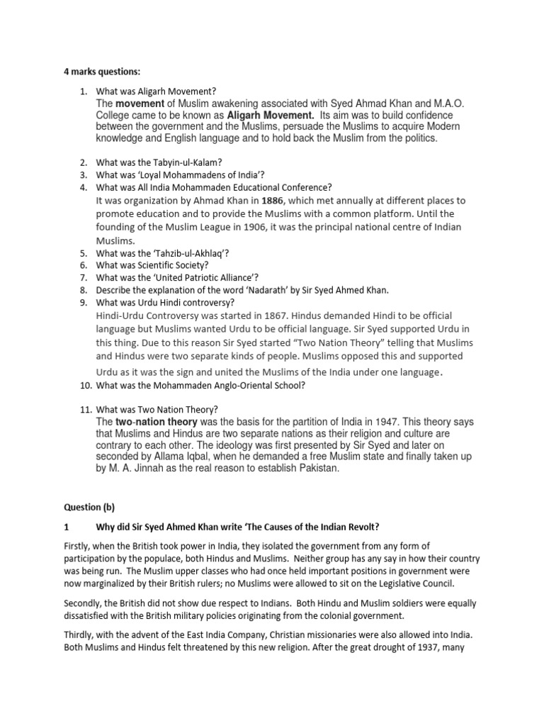 CH 4 Sir Syed Ahmed Khan | PDF | Two Nation Theory | British Raj