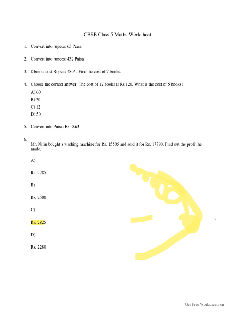 Class 5 Money Worksheet with Answers | PDF | Foreign Exchange Market ...