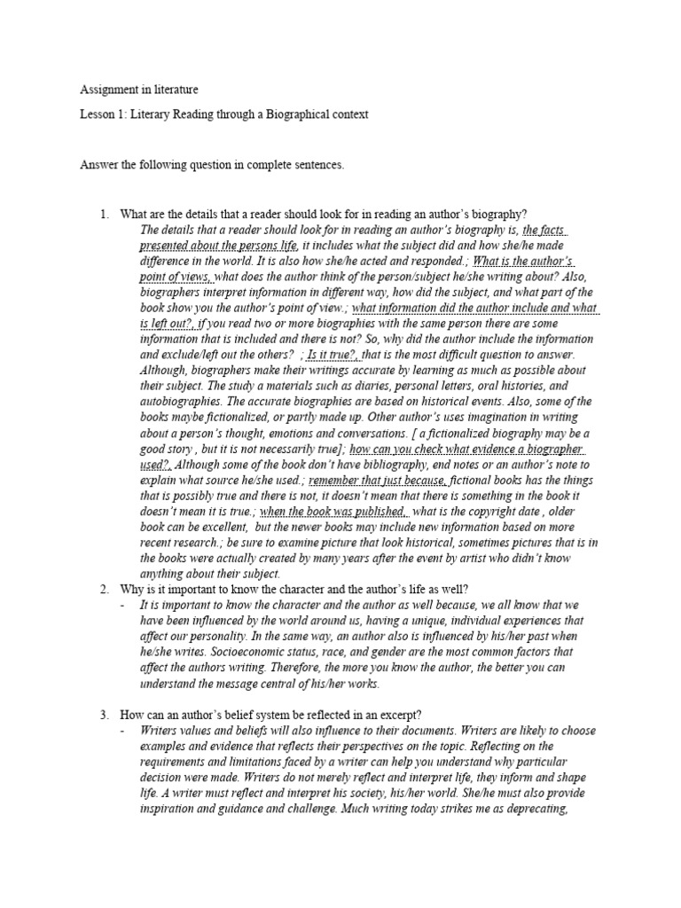 Assignment in Literature | PDF | Biography | The Wonderful Wizard Of Oz