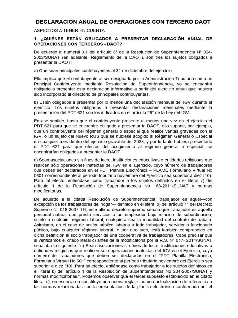 Obligados a Presentar DAOT 2023 | PDF | Impuestos | Organización sin ...