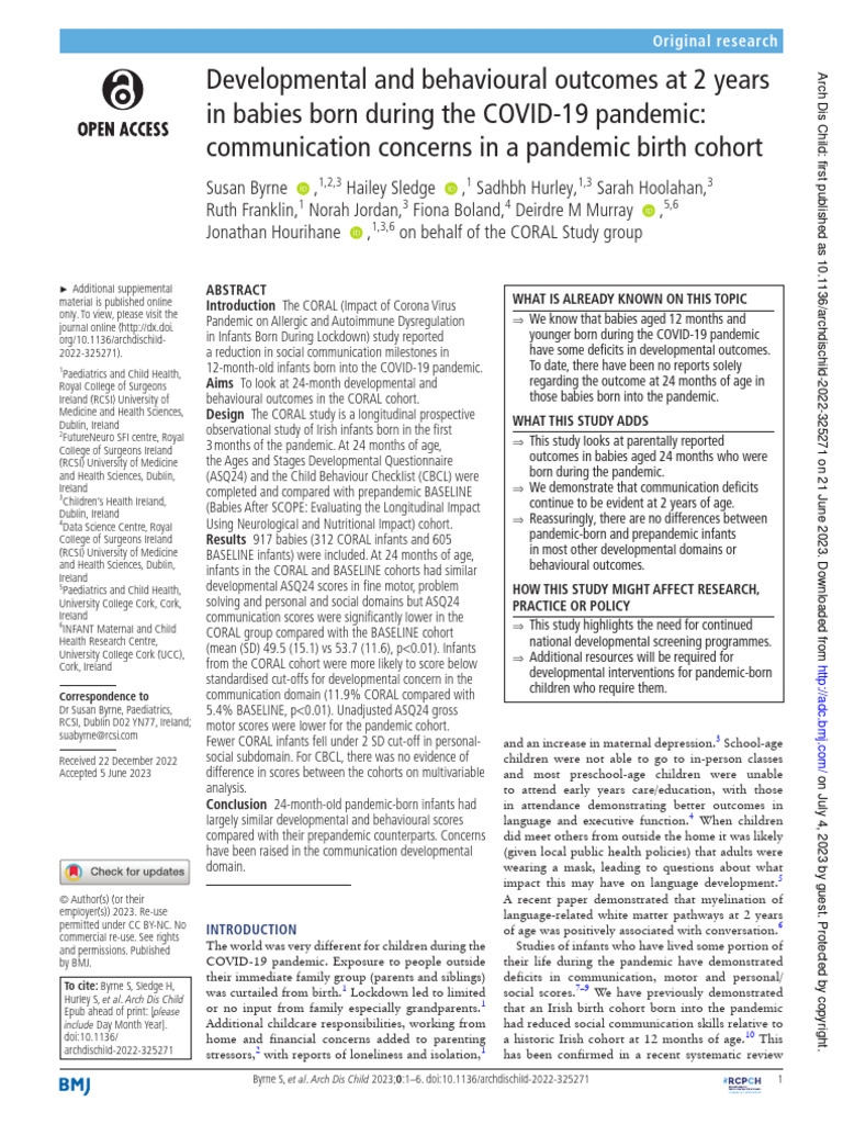 Developmental and Behavioural Outcomes at 2 Years | PDF | Health Care ...