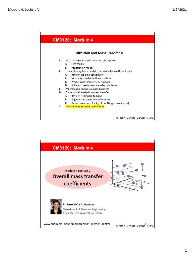 2021 CM3120 Module4 22lecturev | PDF | Diffusion | Mass Transfer