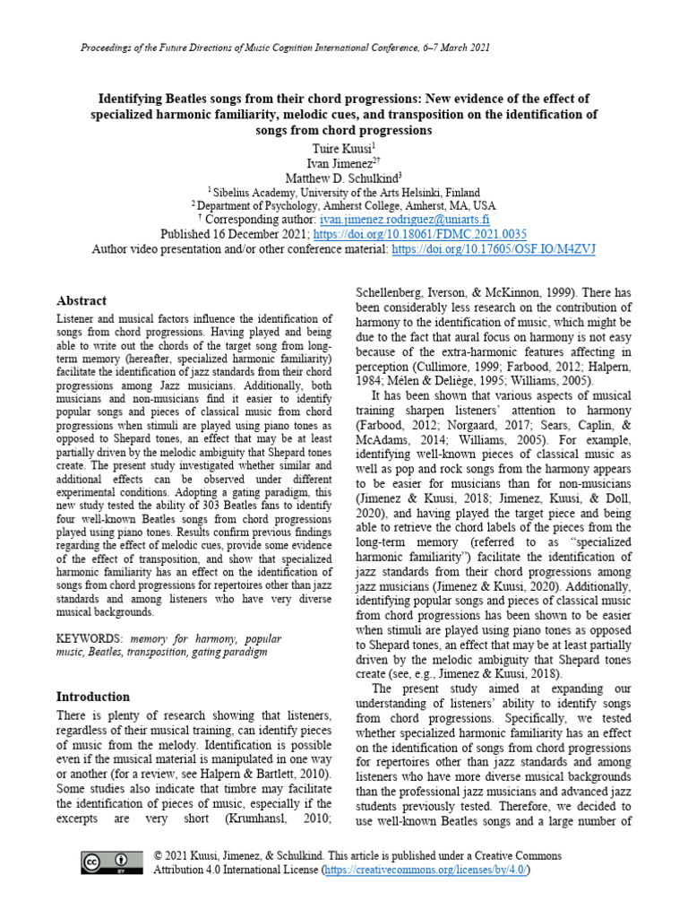 Identifying Beatles Songs From Their Cho | PDF | Harmony | Chord (Music)