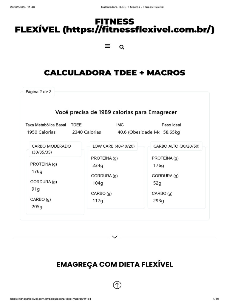 Calculadora TDEE + Macros - Fitness Flexível | PDF | Músculo esquelético | Corpo humano
