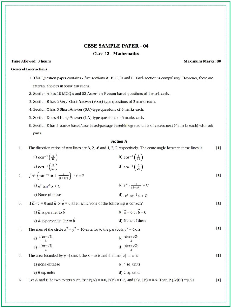 Mathematics 2023 Set - 4 | PDF