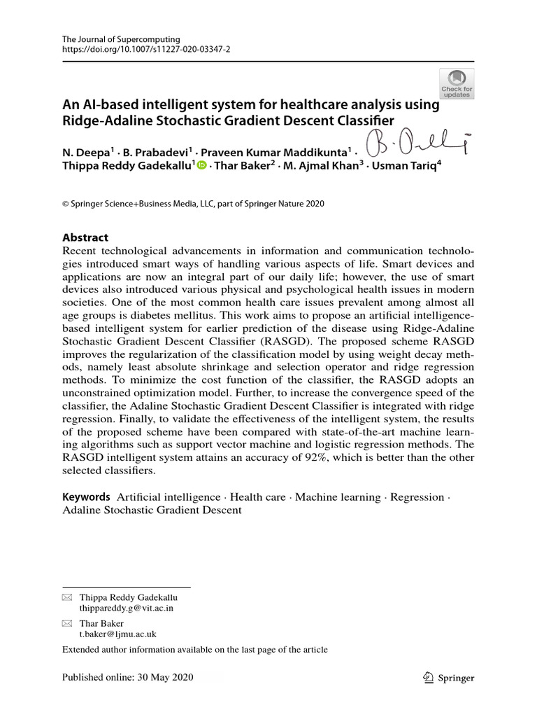 An AI Based Intelligent System For Healthcare Aanalysis Using Ridge-Adaline Stochastic Gradient ...