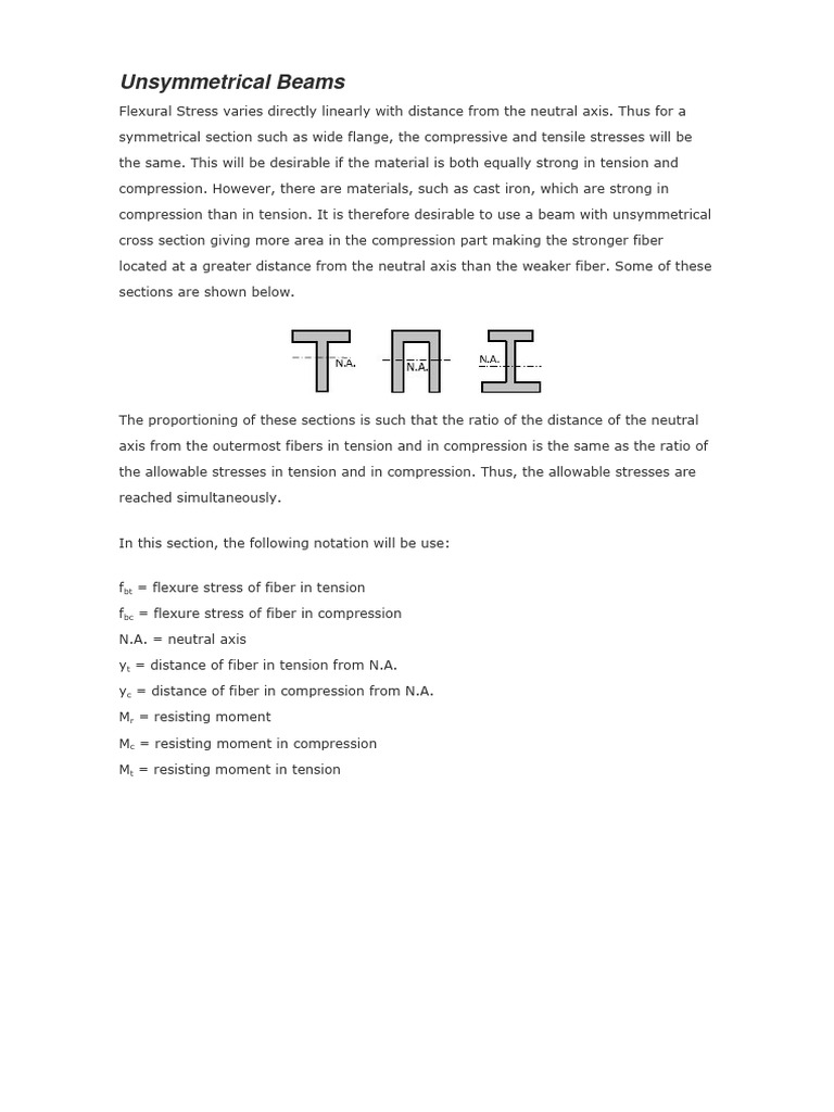 Unsymmetrical Beams: BT BC | PDF | Bending | Stress (Mechanics)