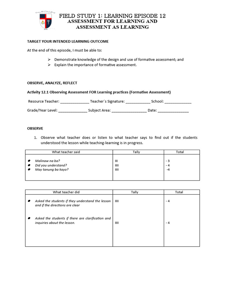 fs1 Ep12 Updated | PDF | Educational Assessment | Learning