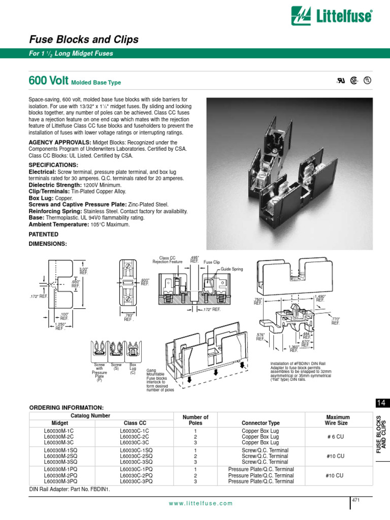 600 Volt: Fuse Blocks and Clips | PDF | Fuse (Electrical) | Equipment