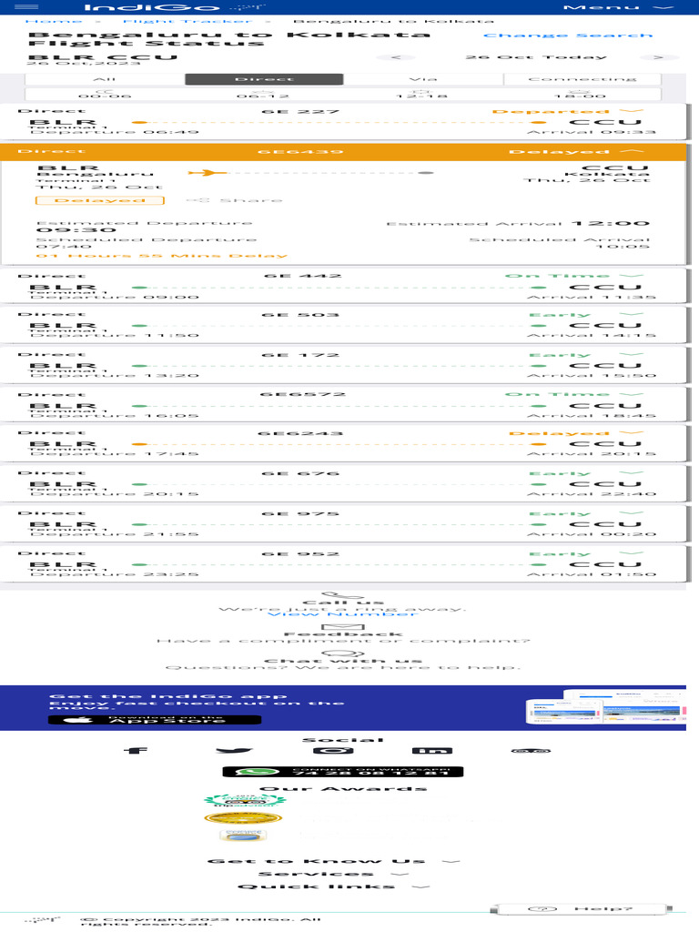 Bangalore To Kolkata Flight Status Today, Flight Time & Tracker ...
