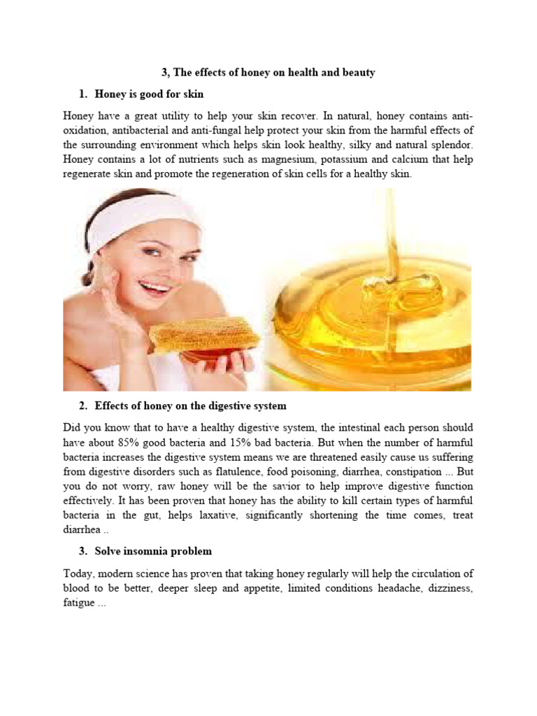 The Effects of Honey On Health and Beauty | PDF | Honey | Diet & Nutrition