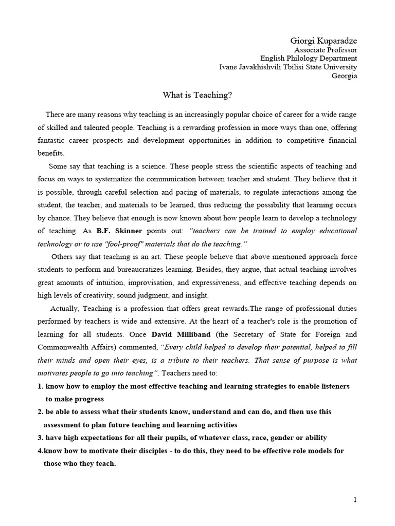 WhatisTeaching | PDF | Teachers | Learning