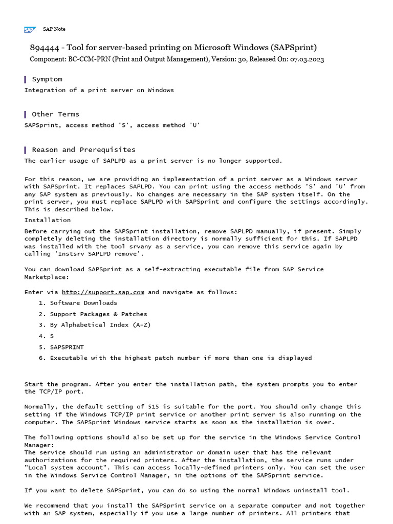 Tool For Server-Based Printing On Microsoft Windows (Sapsprint) | PDF ...