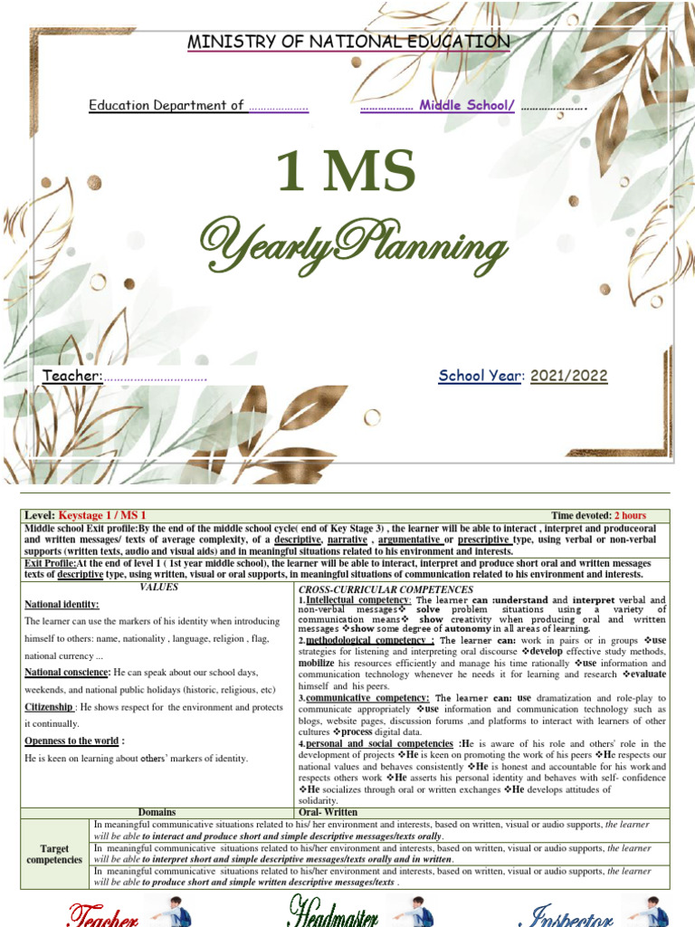 1ms Yearly Planning 20212022 | PDF | Learning | Question