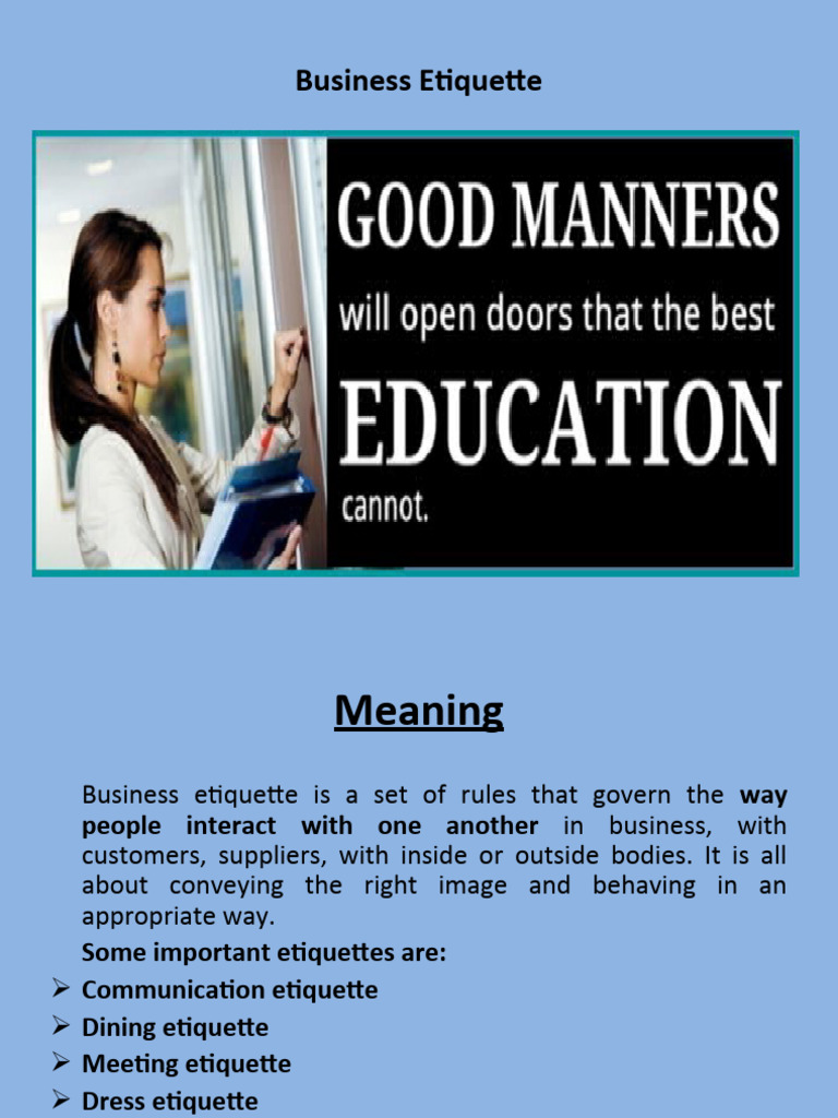 Business Etiquette | PDF | Etiquette | Psychological Concepts