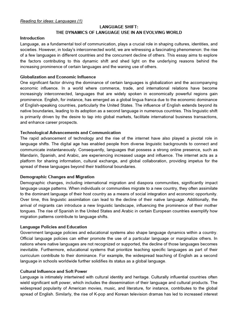 Language Dynamics: Shift and Decline | PDF | Multiculturalism | Linguistics