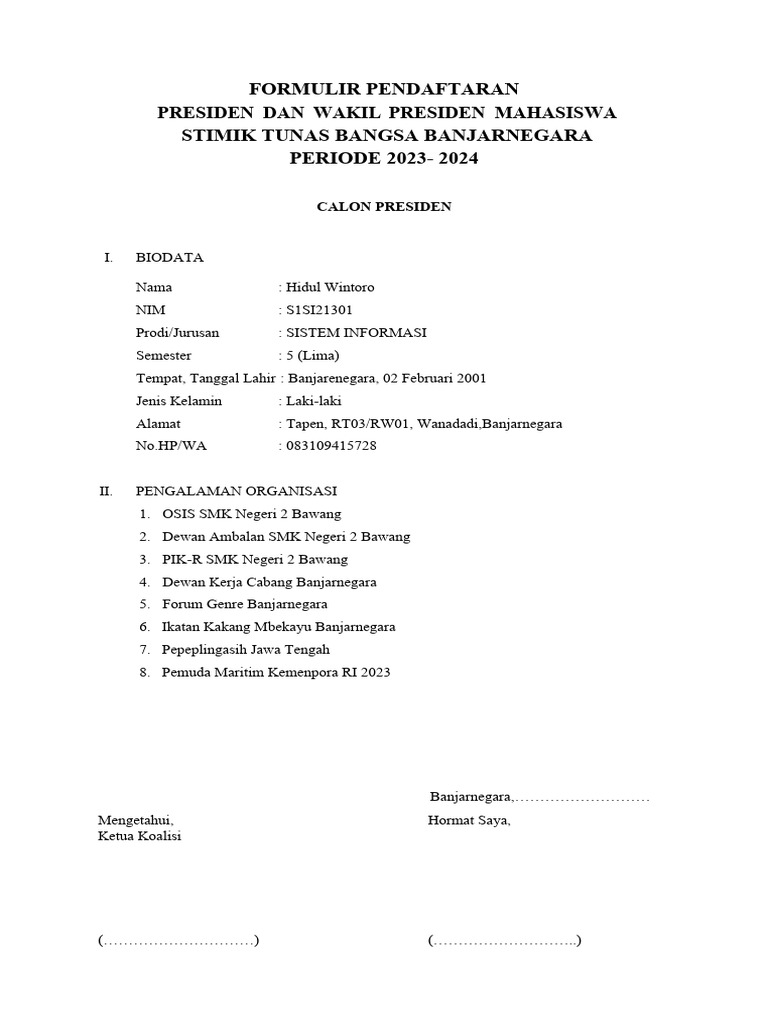 Formulir Pendaftaran Capres & Cawapres | PDF