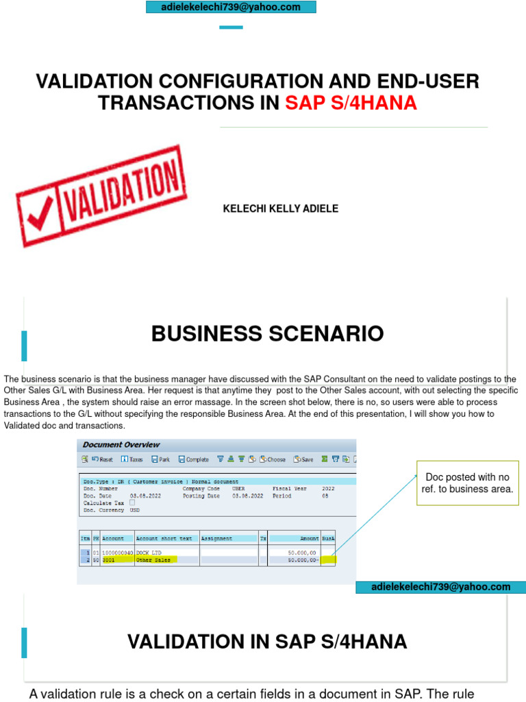 Validation Configuration and End-User Transactions in SAP S4HANA | PDF ...