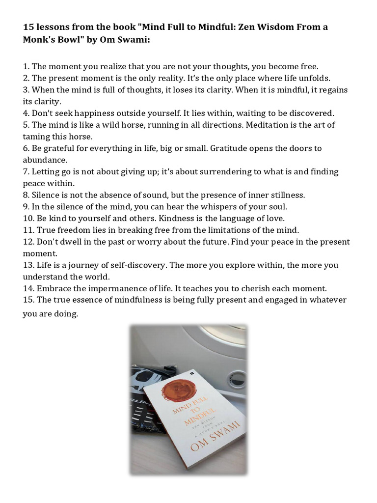 15 lessons from the book Mind Full to Mindful | PDF